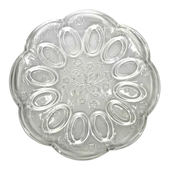 Dining | Vintage Anchor Hocking Clear Glass Deviled Egg Plate Floral ...